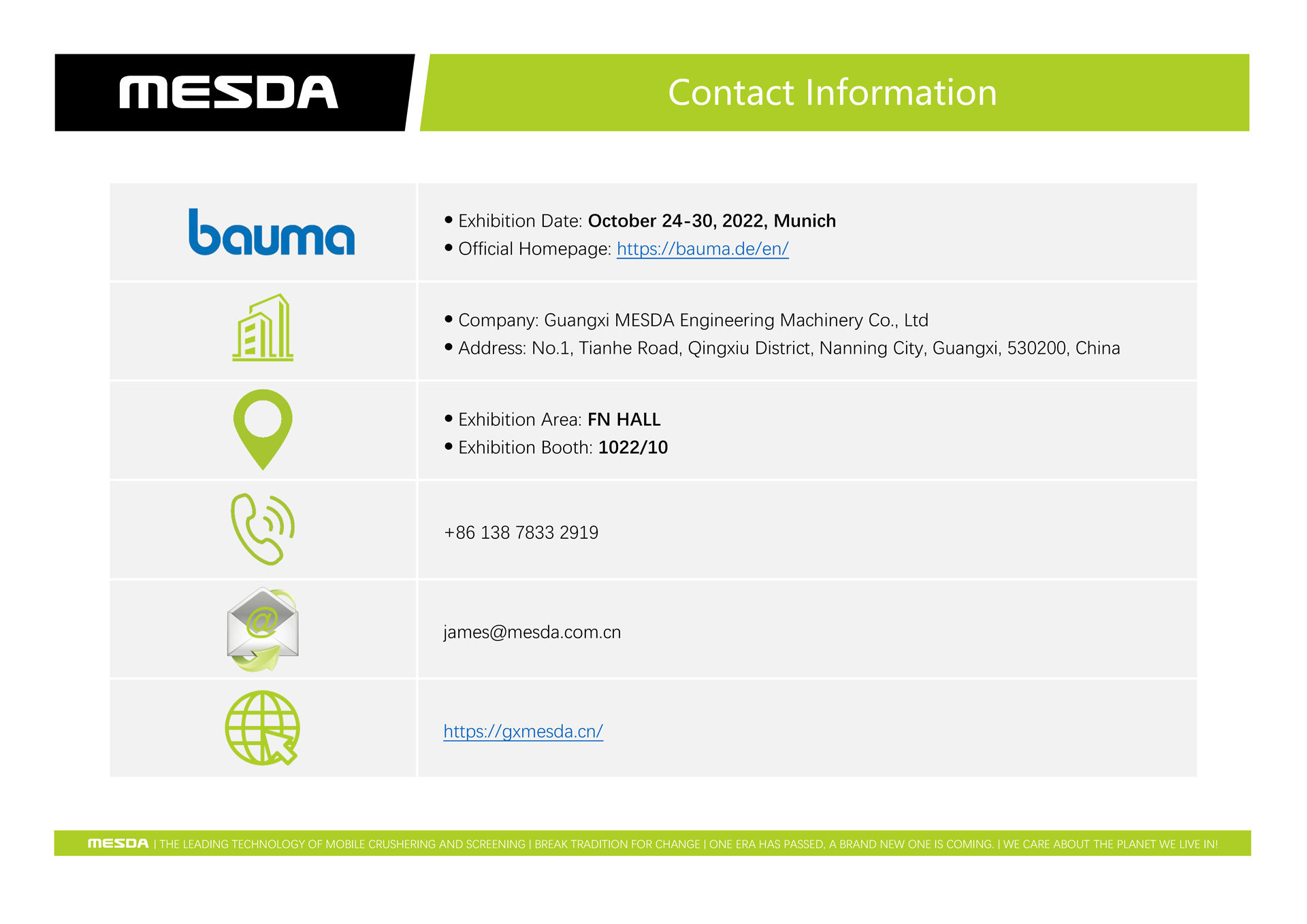 MESDA Will Appear on the Bauma Exhibition 2022 in Munich - China Mobile ...